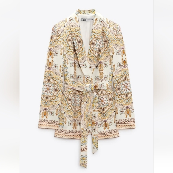 Zara | Jackets & Coats | Zara Printed Linen Blazer | Poshmark